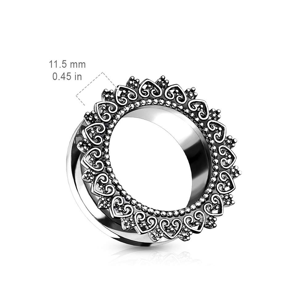 Pierced Owl Stainless Steel Tribal Filigree Heart Screw Fit Tunnel Plug Gauges, Sold as a Pair (8mm (0GA))