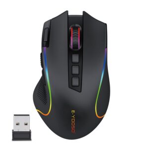 wireless gaming mouse, 8000 dpi optical sensor, rgb backlit, mmo 9 programmable buttons, with macro recording side buttons, rapid fire button, rechargeable for mac windows computer gamer, black