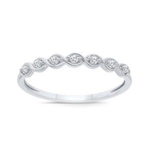 elmas 1/10ct round white diamond 10k white gold twisted band ring for women