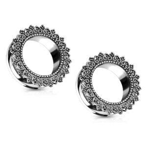 pierced owl stainless steel tribal filigree heart screw fit tunnel plug gauges, sold as a pair (8mm (0ga))