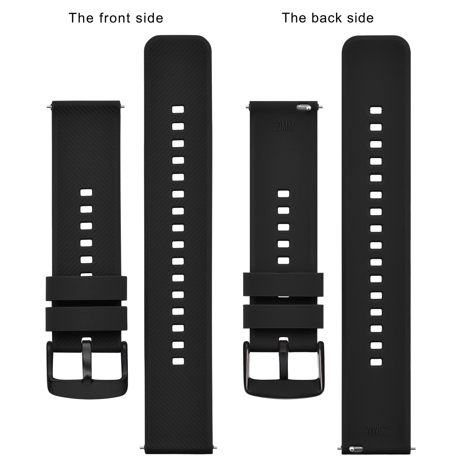 BISONSTRAP Watch Strap 20mm, Quick Release Silicone Watch Bands for Men Women (Black, Black Buckle)