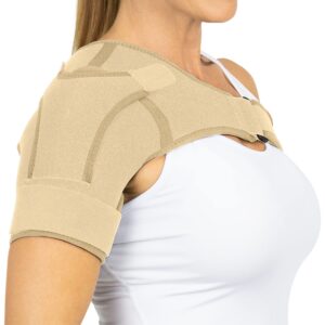 vive shoulder brace for women - injury recovery compression support sleeve - for rotator cuff injuries, arthritis, sprain, dislocation, pt - targeted inflammation pain relief (beige, medium)