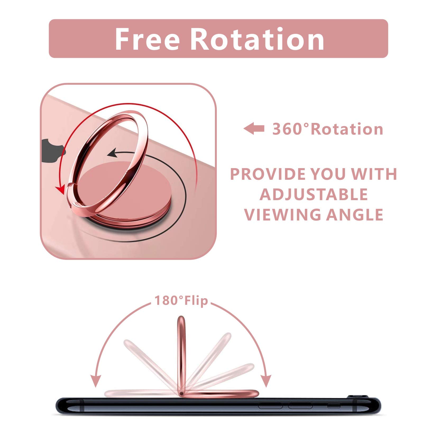 DFsucces Phone Ring Holder Finger Kickstand, Cell Phone Ring Holder ,360° Rotation Metal Ring Holder for Magnetic Car Mount Compatible All Smartphone(Rose Gold)