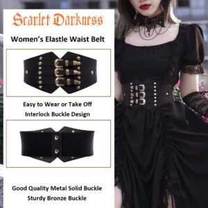 Scarlet Darkness Women Vintage Elastic Stretchy Retro Wide Waist Cinch Belt Black 2XL