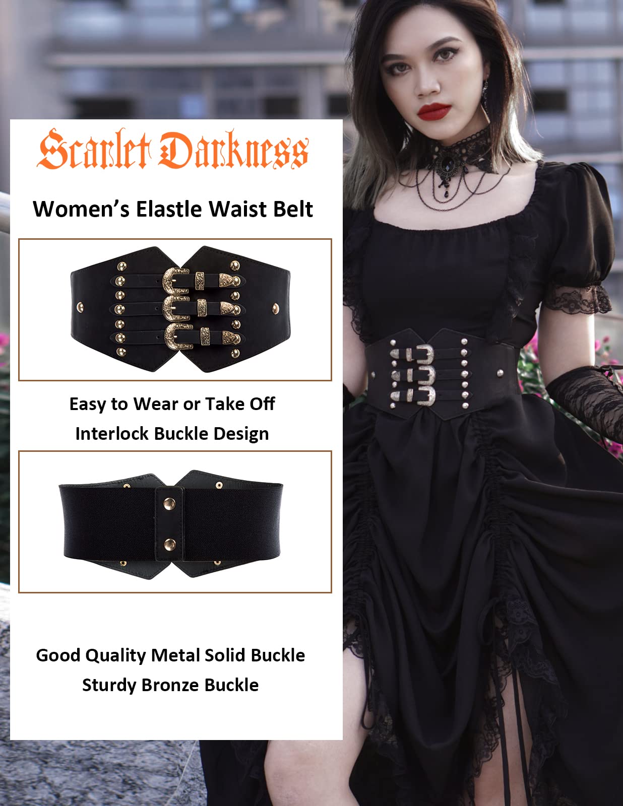 Scarlet Darkness Women Vintage Elastic Stretchy Retro Wide Waist Cinch Belt Black 2XL