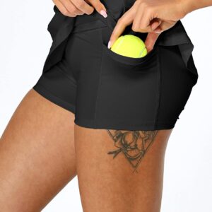 icyzone Athletic Tennis Skirts for Women with Pockets Shorts, Workout Running Golf Skorts (Black, Medium)