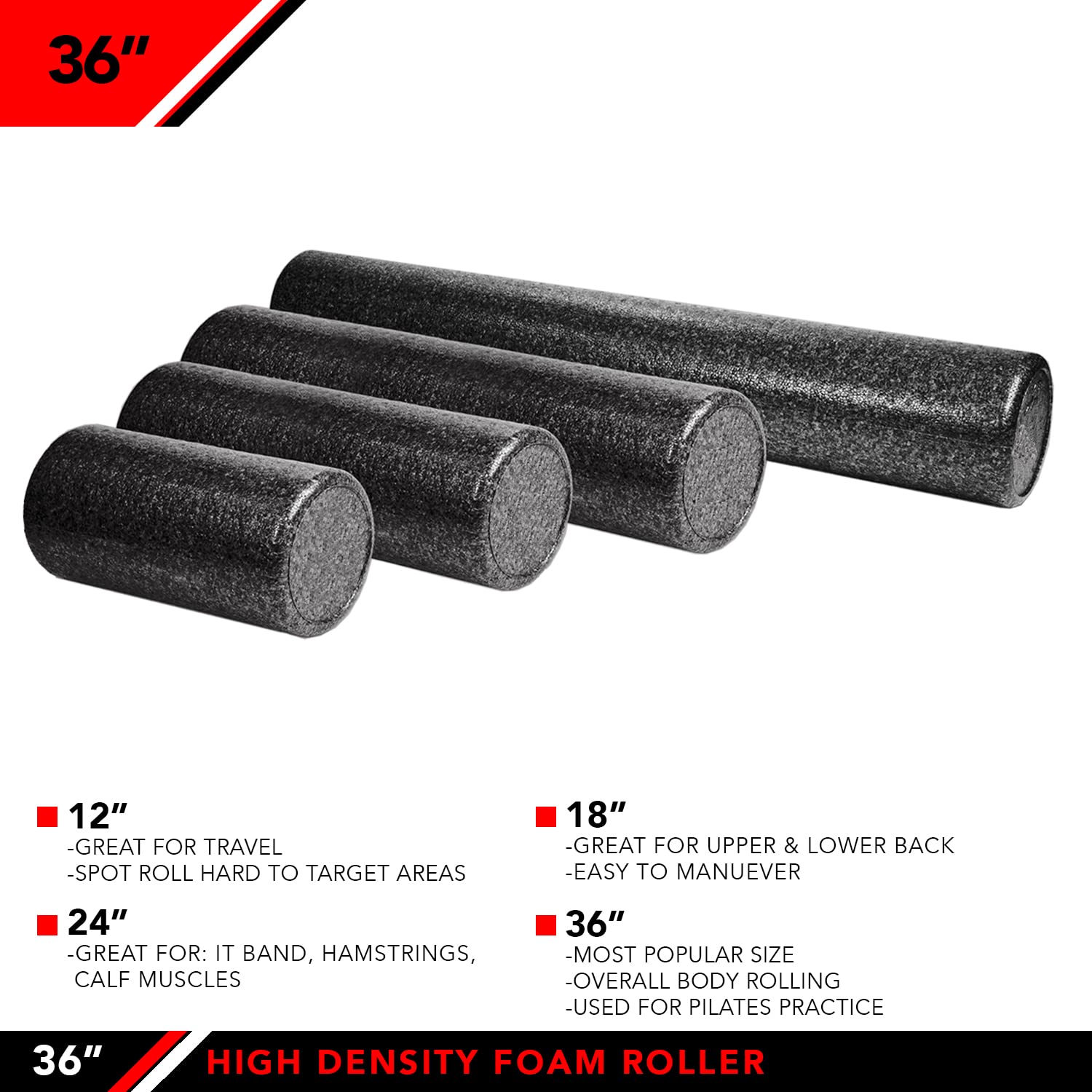 JFIT High Density Foam Roller, Black, 36-Inch