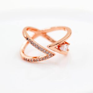 N/C Rose Gold Plated Pear CZ Crossover X Ring for Women, Adjustable Stacking Infinity Wedding Band with Birthstone (white)