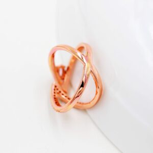 N/C Rose Gold Plated Pear CZ Crossover X Ring for Women, Adjustable Stacking Infinity Wedding Band with Birthstone (white)