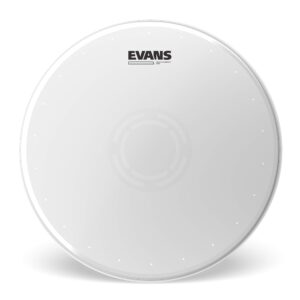 evans heavyweight dry drumhead - uv coated snare drum head - dry vents to reduce overtones, sustain - reverse dot for durability, focus, attack - 2 plies of film - ideal for rock, metal - 14 inch