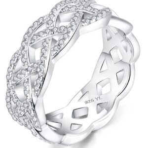 YL Women's Twisted Knot Rings 925 Sterling Silver Criss Knot Ring 18k White Gold Plated Cubic Zirconia Infinity Statement Rings-size8