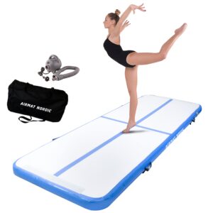 airmat nordic air mat tumble track 10ft/13ft/16ft/20ft/26ft with electric air pump, inflatable gymnastics mat for home, best for gymnastics, cheerleading, yoga - 3'3" wide and 4" thick, tumbling mat