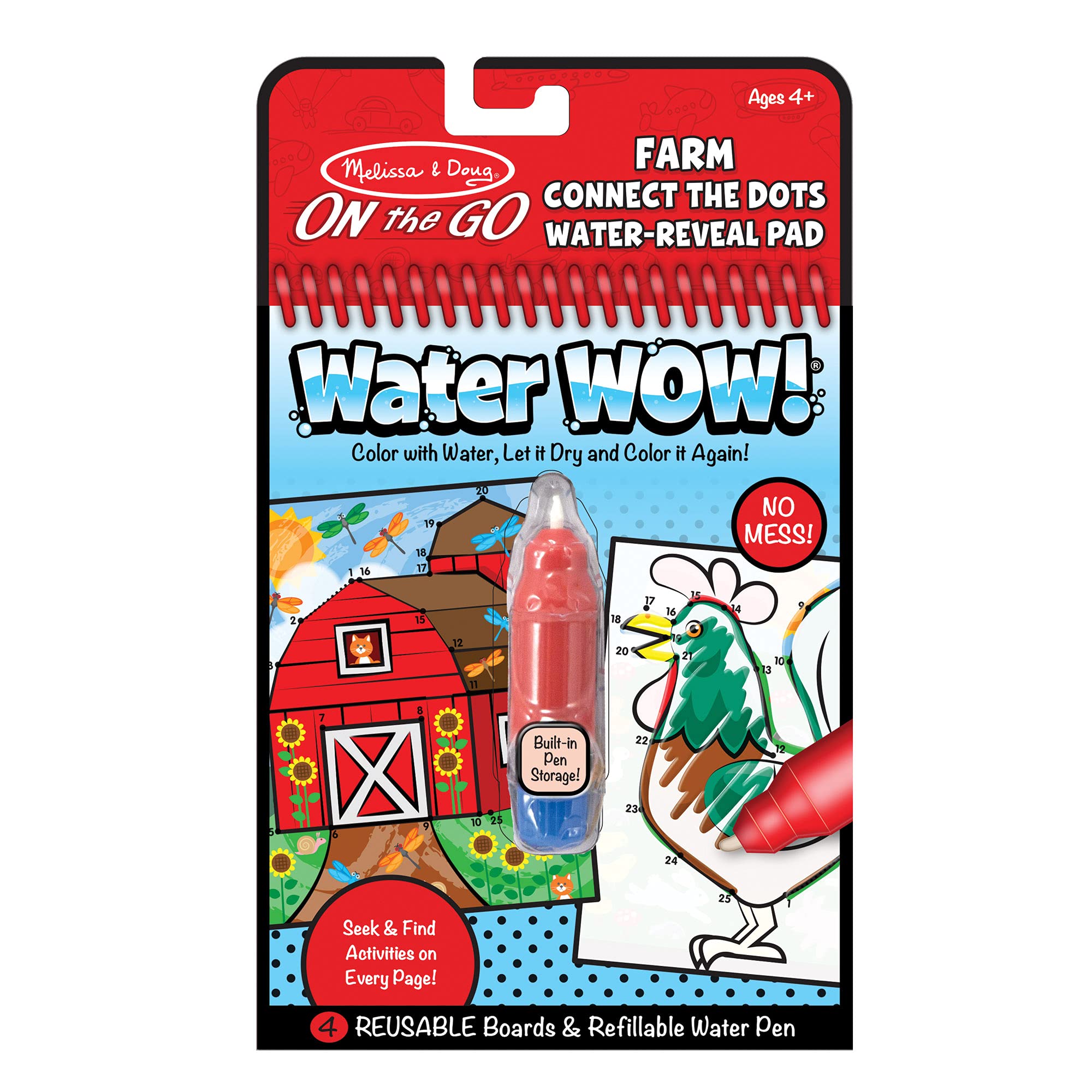 Melissa & Doug On the Go Water Wow! Reusable Water-Reveal Activity Pads, 3pk, Connect The Dots - Vehicles, Farm, Safari, Party Favors, Stocking Stuffers, Travel Toys, Mess Free Coloring Books, Ages 4+