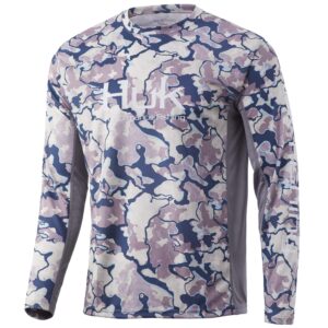 huk men's standard icon x camo long sleeve performance fishing shirt, current ocean tally, 3x-large