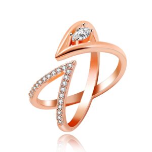 n/c rose gold plated pear cz crossover x ring for women, adjustable stacking infinity wedding band with birthstone (white)