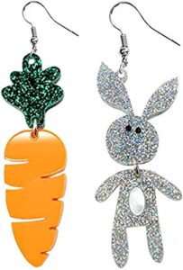 colorful bling easter asymmetric rabbit carrot acrylic dangle earrings holiday accessories for women girls