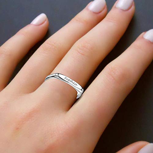 LeCalla Personalized Customized Engraved 925 Sterling Silver Name Rings for Women