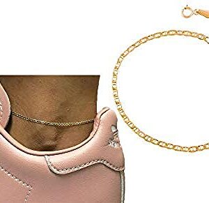 14K Gold Anklets for Women. 14K 10 Inch Anklet, Gold Flat Mariner Anklet,Dainty Anklet Summer Beach Gold Jewelry, Foot Jewelry Ankle (Marina Link)