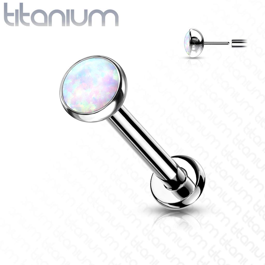 Dynamique Implant Grade Titanium Threadless Push In Labret With Bezel Set Opal Ball Top (Sold Per Piece)