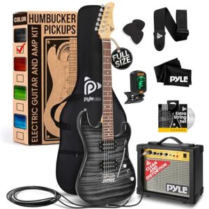 pyle electric guitar kit with amp, full size instrument with humbucker pickups, guitarra electrica amplifier and beginner bundle accessories, 39" legacy black