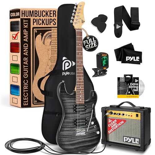 Pyle Electric Guitar Kit with Amp, Full Size Instrument with Humbucker Pickups, Guitarra Electrica Amplifier and Beginner Bundle Accessories, 39" Legacy Black