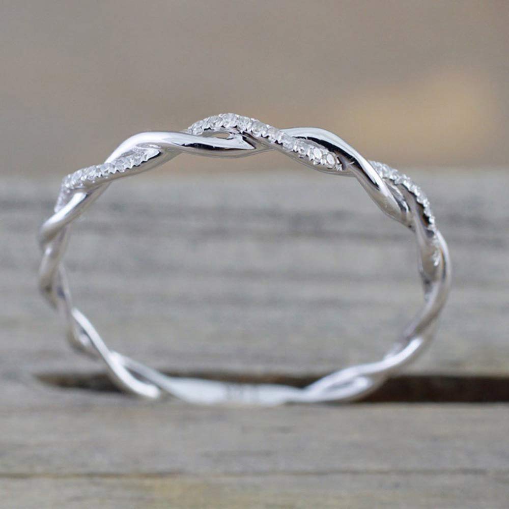 Cuteshop 925 Sterling Silver Stack Twisted Ring Twist Ring Stackable CZ Crystal Rings Wedding Party Women Matching Ring (7)