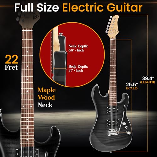 Pyle Electric Guitar Kit with Amp, Full Size Instrument with Humbucker Pickups, Guitarra Electrica Amplifier and Beginner Bundle Accessories, 39" Legacy Black