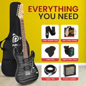 Pyle Electric Guitar Kit with Amp, Full Size Instrument with Humbucker Pickups, Guitarra Electrica Amplifier and Beginner Bundle Accessories, 39" Legacy Black