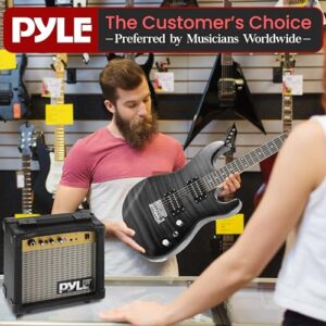 Pyle Electric Guitar Kit with Amp, Full Size Instrument with Humbucker Pickups, Guitarra Electrica Amplifier and Beginner Bundle Accessories, 39" Legacy Black