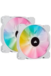 corsair icue sp140 rgb elite performance 140mm white pwm dual fan kit with lighting node core