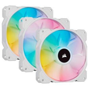 corsair icue sp120 rgb elite performance 120mm pwm triple fan kit with icue lighting node core - white