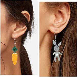 COLORFUL BLING Easter Asymmetric Rabbit Carrot Acrylic Dangle Earrings Holiday Accessories for Women Girls