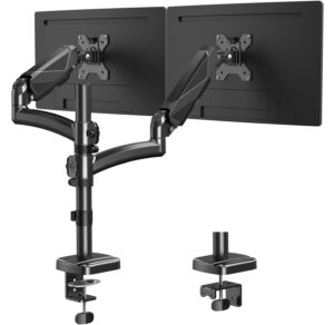 mountup dual monitor stand, height adjustable monitor desk mount, gas spring monitor arm for two 17-32 inch screens, with c clamp/grommet mounting base, holds 4.4-17.6 lbs per arm, max vesa 100x100mm