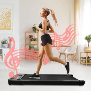 home office portable fitness walking jogging treadmill with remote control, led display & bluetooth speaker