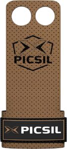 picsil azor grips, workout grips with increased magnesium retention, light and resistant unisex hand grips for weightlifting and gymnastics, blocks rips and blisters, 2 holes, brown, small