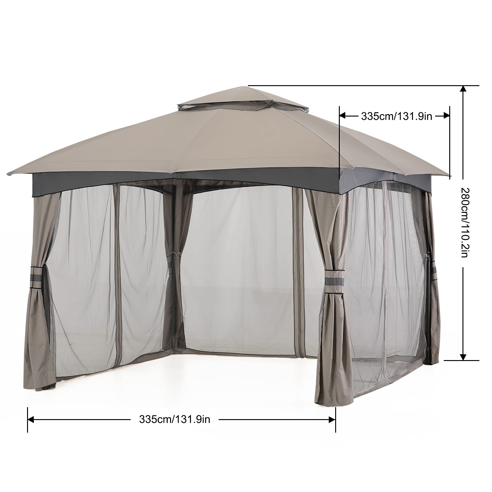 MASTERCANOPY Outdoor Patio Gazebo for Garden with Upgrade Steel Frame and Netting Walls (10x10,Gray)