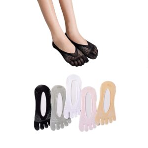 JJLEAF Toe Socks, 5 Pairs No Show Low Cut Five Finger Socks Athletic for Women Toe Separated Socks with Gel Tab