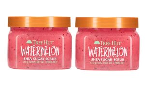 giftician tree hut watermelon sugar scrub, 2 pack - 18 oz jars, for hydrated, youthful-looking skin pink