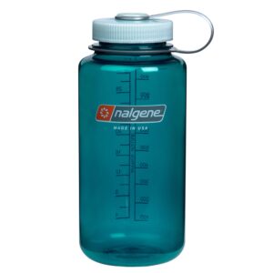 nalgene sustain tritan bpa-free water bottle made with material derived from 50% plastic waste, 32 oz, wide mouth, trout green