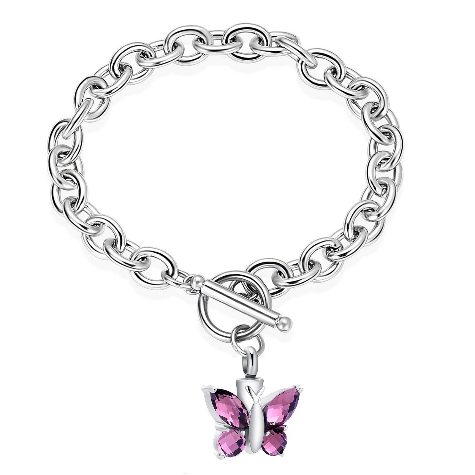 Imrsanl Butterfly Cremation Jewelry Urn Bracelet for Ashes Memorial Lockets Pendant Funeral Keepsake Jewelry for Ashes (Purple Red)