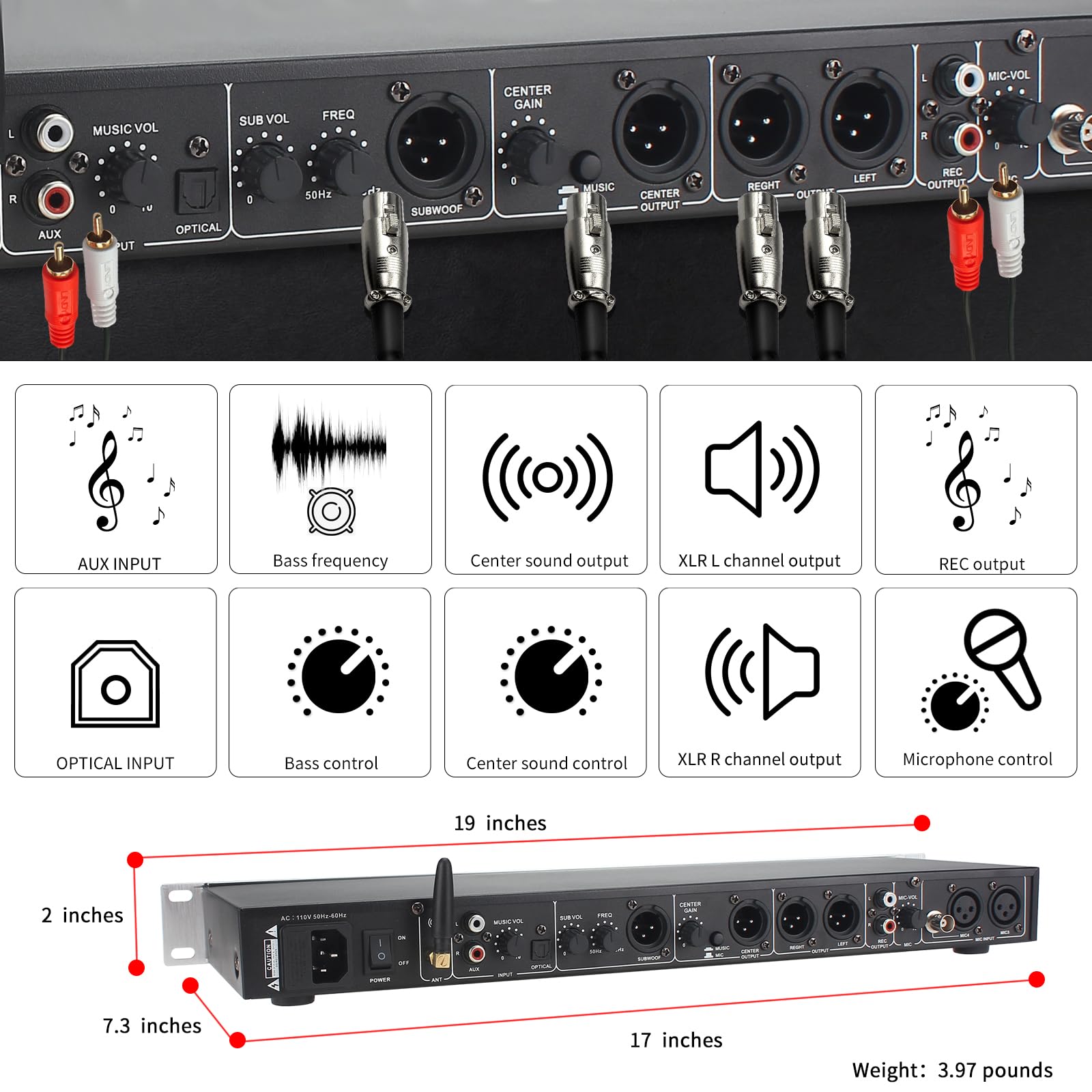 FULODE FX8 III professional KTV digital Pre-stage Effector one-button anti-howling audio processor 4input Echo