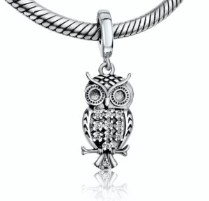 bolenvi sitting night owl 925 sterling silver pendant charm bead for pandora & similar charm bracelets or necklaces