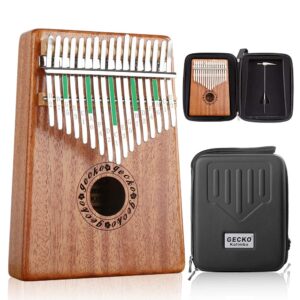 tongyong gecko kalimba thumb piano 17 keys, mahogany wood portable mbira sanza finger piano mini, with tune hammer and songbook, musical inruments for kids adult beginners