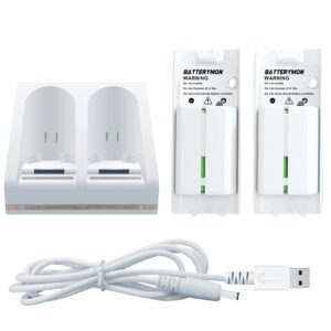 dual charging station dock + 2pcs 2800mah rechargeable battery pack for wii/wii u remote game conroller, controller charger kit with usb cable and batteries