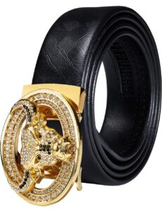 yohowa fashion belt for men bull buckle designer gold and black leather stripes diamond luxury business gift