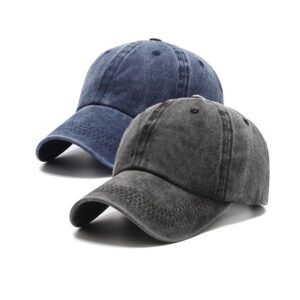 pffy 2 packs vintage washed distressed baseball cap dad golf hat black+blue