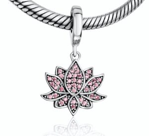 bolenvi dazzling pink lotus yoga yogi buddhism 925 sterling silver pendant charm bead for pandora & similar charm bracelets or necklaces