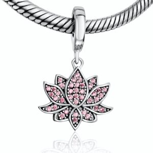 BOLENVI Dazzling Pink Lotus Yoga Yogi Buddhism 925 Sterling Silver Pendant Charm Bead For Pandora & Similar Charm Bracelets or Necklaces