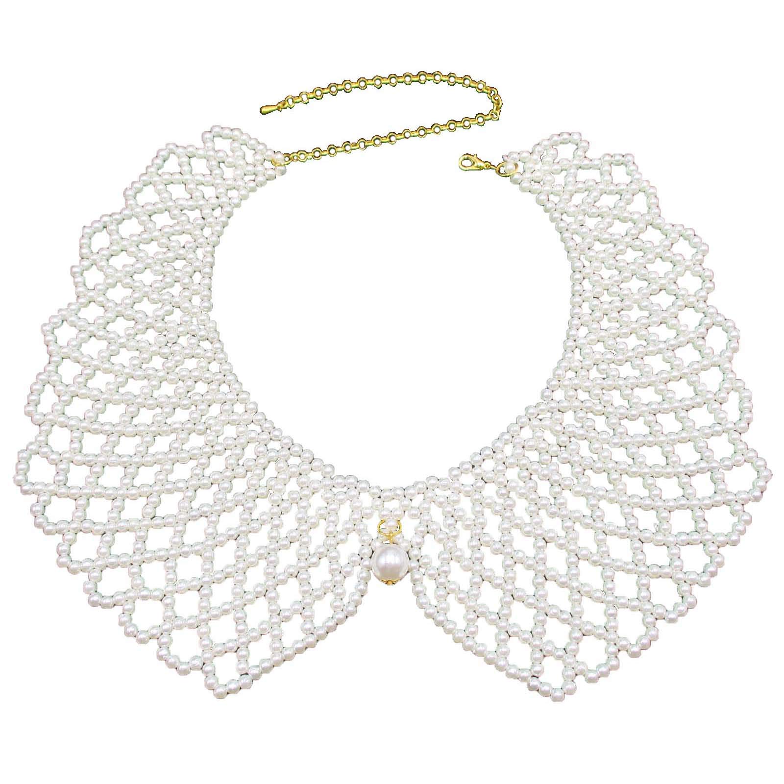 Trimscraft Collar Necklace Simulated Pearl Beads Bib Statement Detachable False Collar for Women