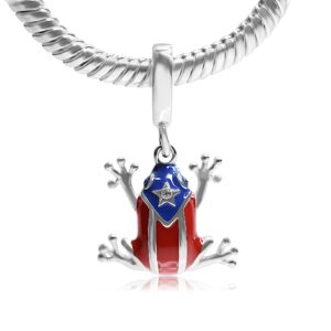 Authentic BOLENVI Puerto Rico Flag Coqui Frog 925 Sterling Silver Pendant Charm For Pandora & Similar Charm Bracelets or Necklaces